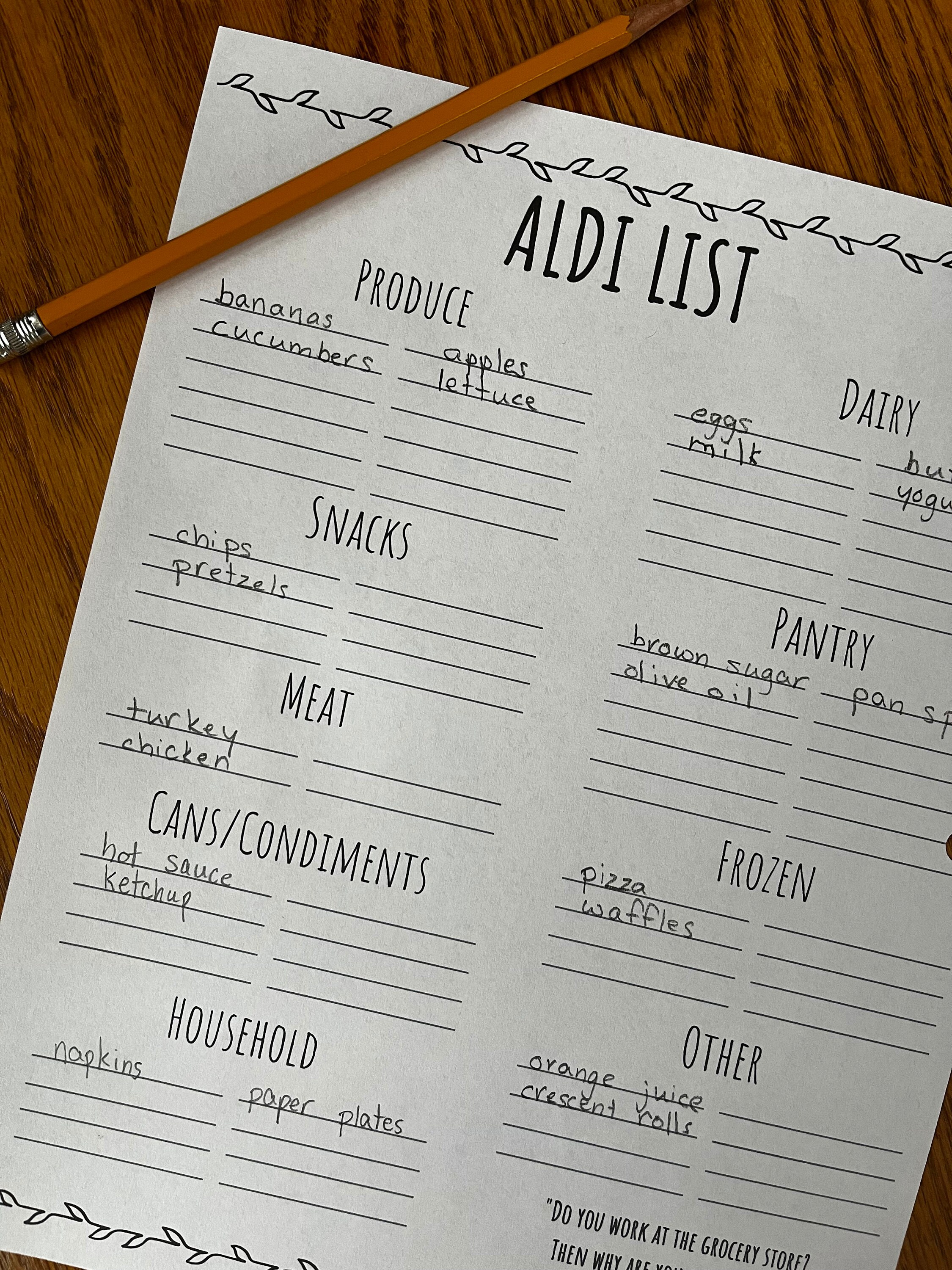 Aldi Grocery Shopping List Leaf Design - Etsy