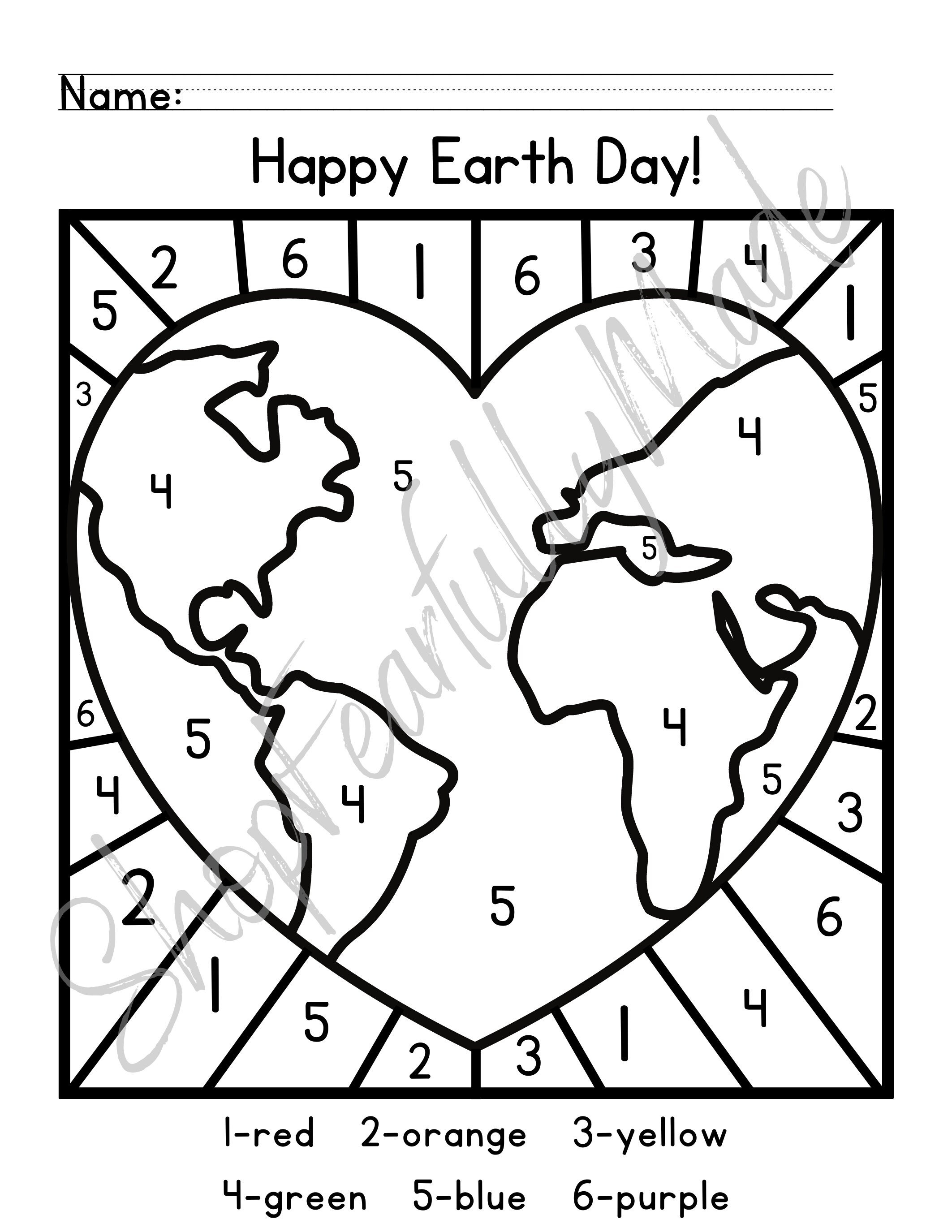 Earth Day Coloring (color by Number, Letter, Addition, Subtraction ...