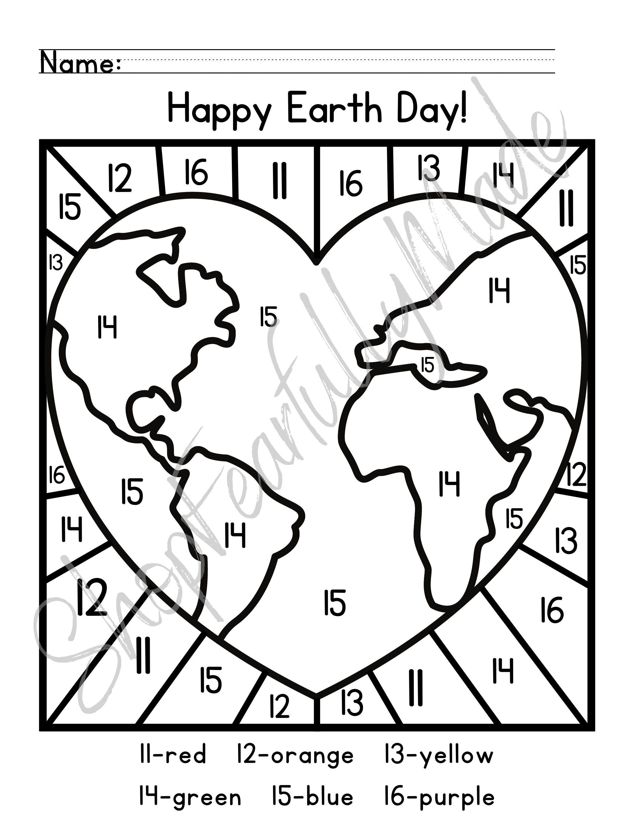 Earth Day Coloring (color by Number, Letter, Addition, Subtraction ...