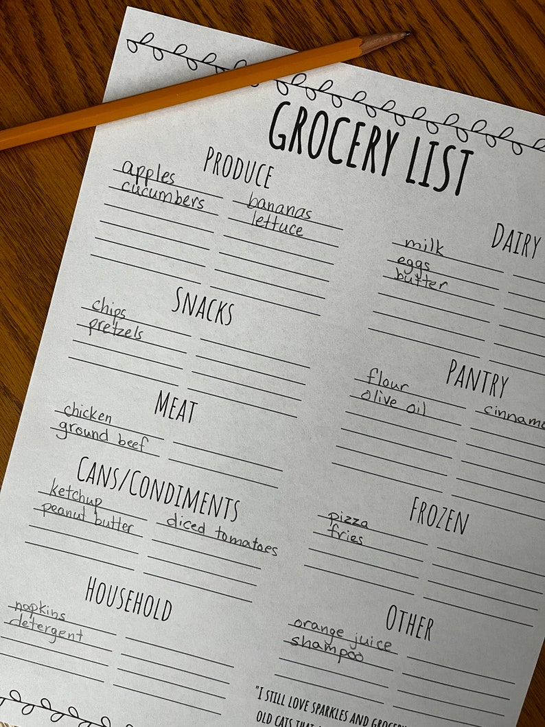Grocery Shopping List Vine Design - Etsy