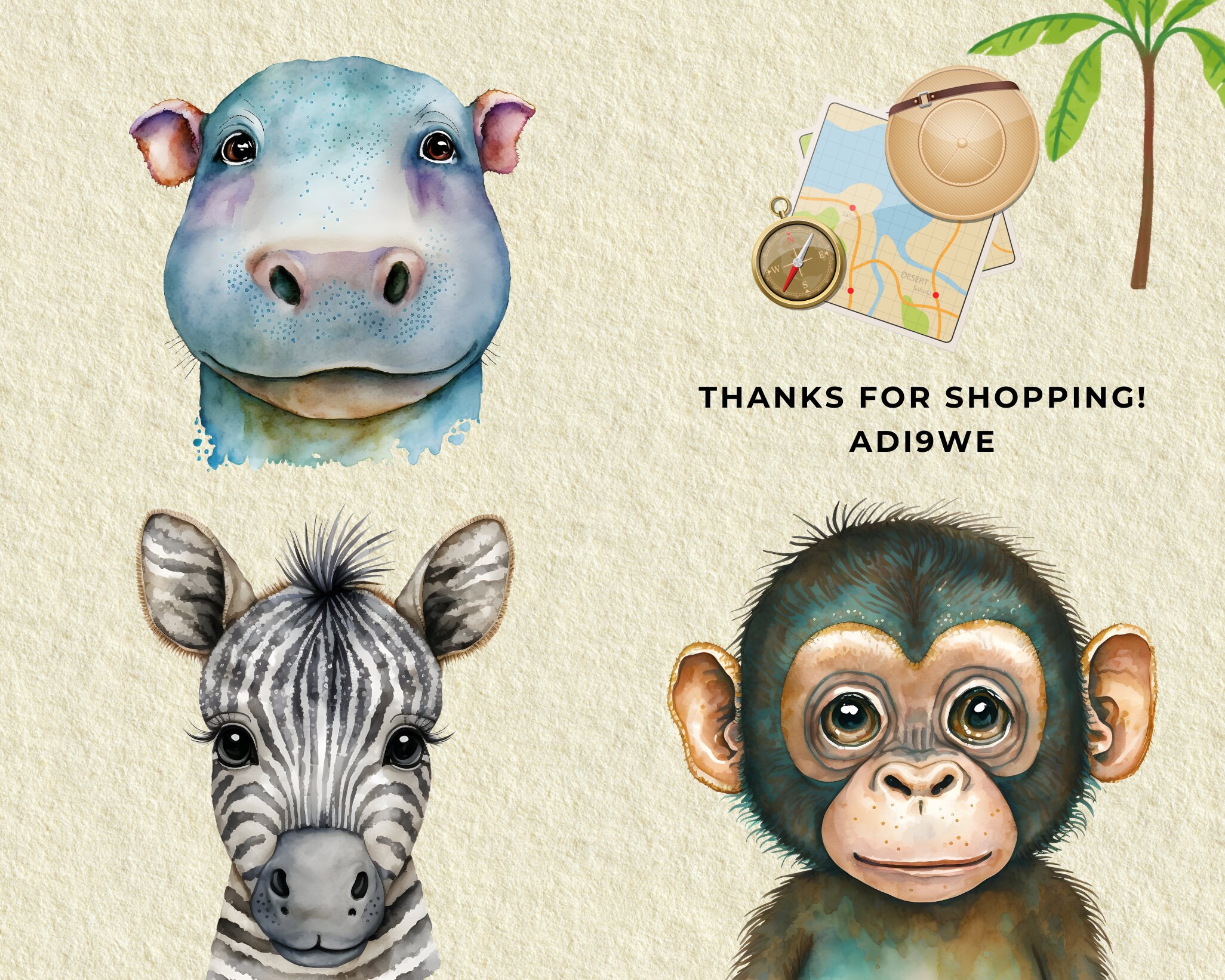 Watercolor Safari Animals Clipart Bundle: Lion Elephant Hippo - Etsy UK