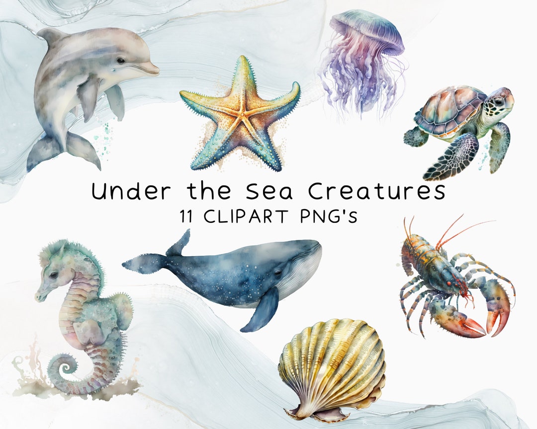 Sea Clipart Undersea Watercolor Clipart Fish Clipart Sea Creatures Sea ...