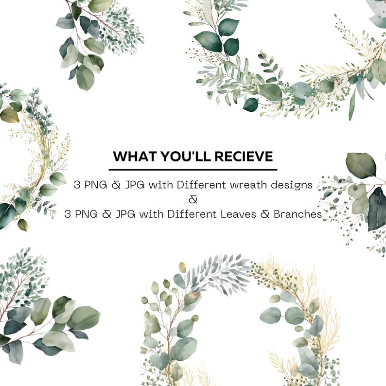 Eucalyptus Clipart Eucalyptus Wreath Greenery Clipart - Etsy