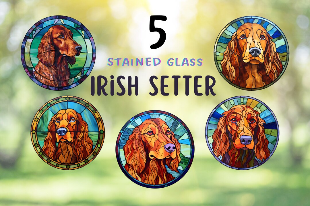 Stunning Stained Glass Irish Setter Dog Clipart 5 Pngs for Crafts ...