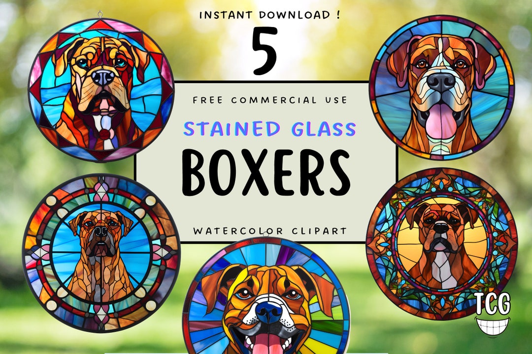 5 Stained Glass Boxer Dog PNG Clipart Boxer Dog Stained Glass Fall ...