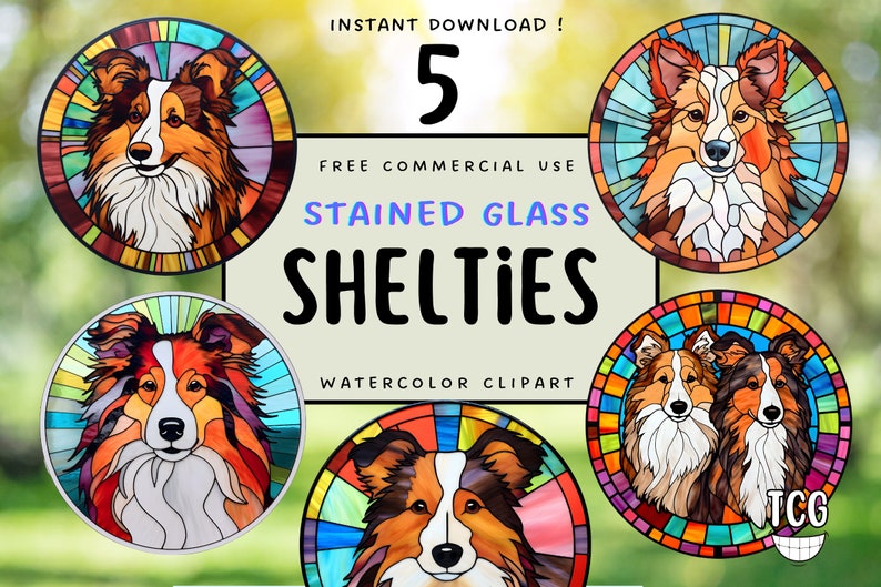 5 Stained Glass Sheltie Dog PNG Clipart Sheltland Sheepdog - Etsy
