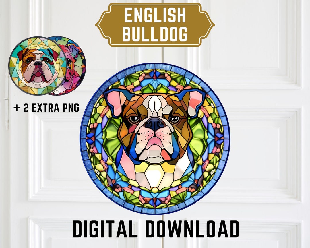 English Bulldog Faux Stained Glass Bulldog Round Door Hanger Design ...