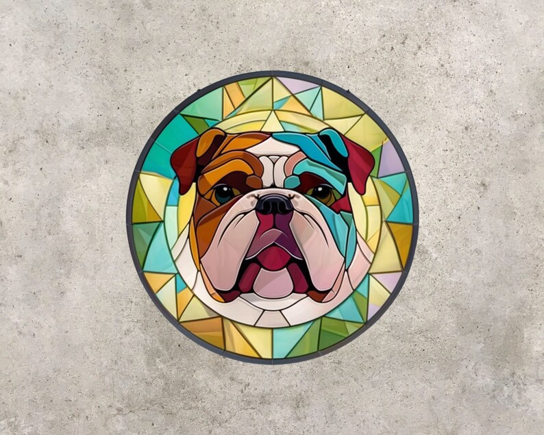 English Bulldog Faux Stained Glass Bulldog Round Door Hanger - Etsy