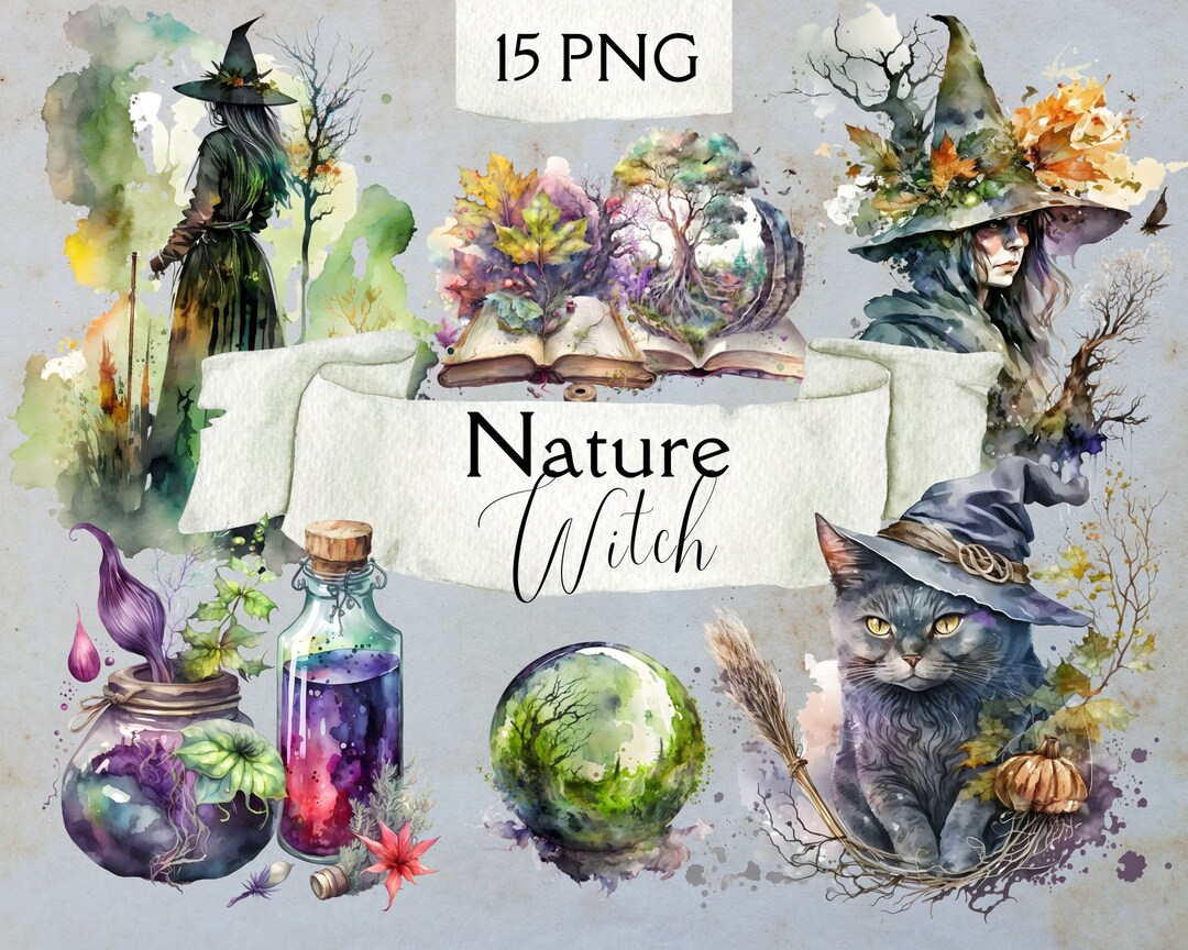 Nature Witch Clipart Pack 15 Watercolor Nature Witch Clip Art, Fantasy ...