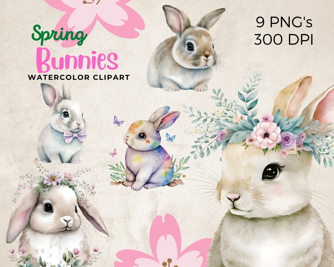 Spring Bunny Clipart Rabbit Watercolor Clipart Easter Spring Easter ...