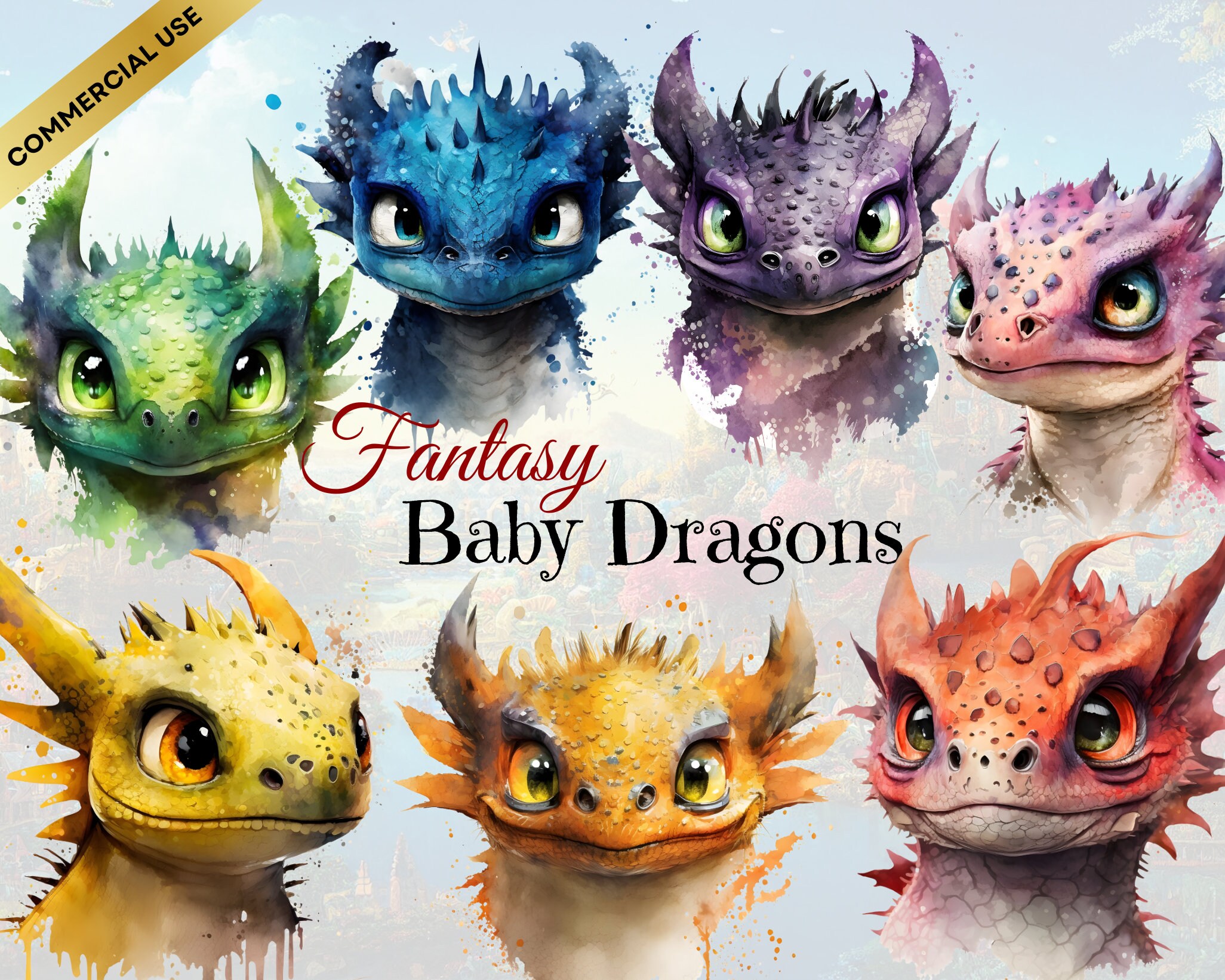 Fantasy Dragon Clipart Watercolor Dragons Clipart Bundle - Etsy
