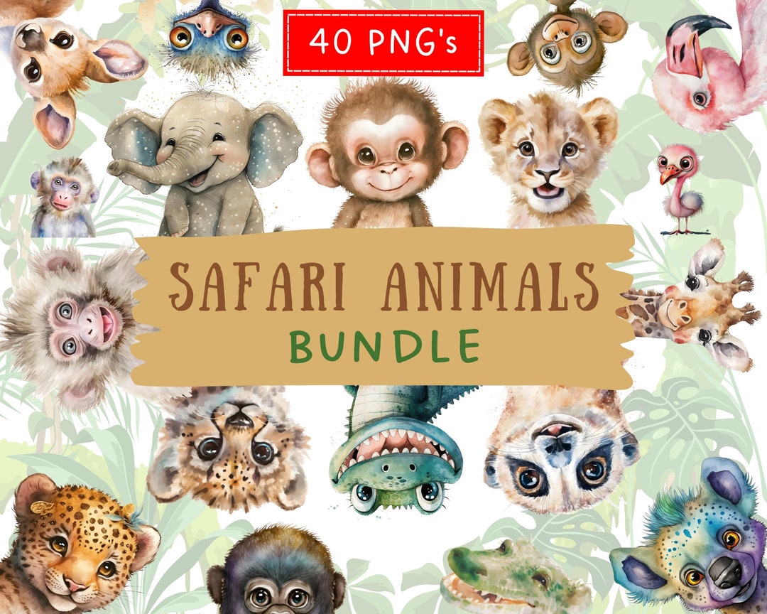 Safari Clipart Bundle Baby Safari Animal Watercolor Clipart Cute Baby ...