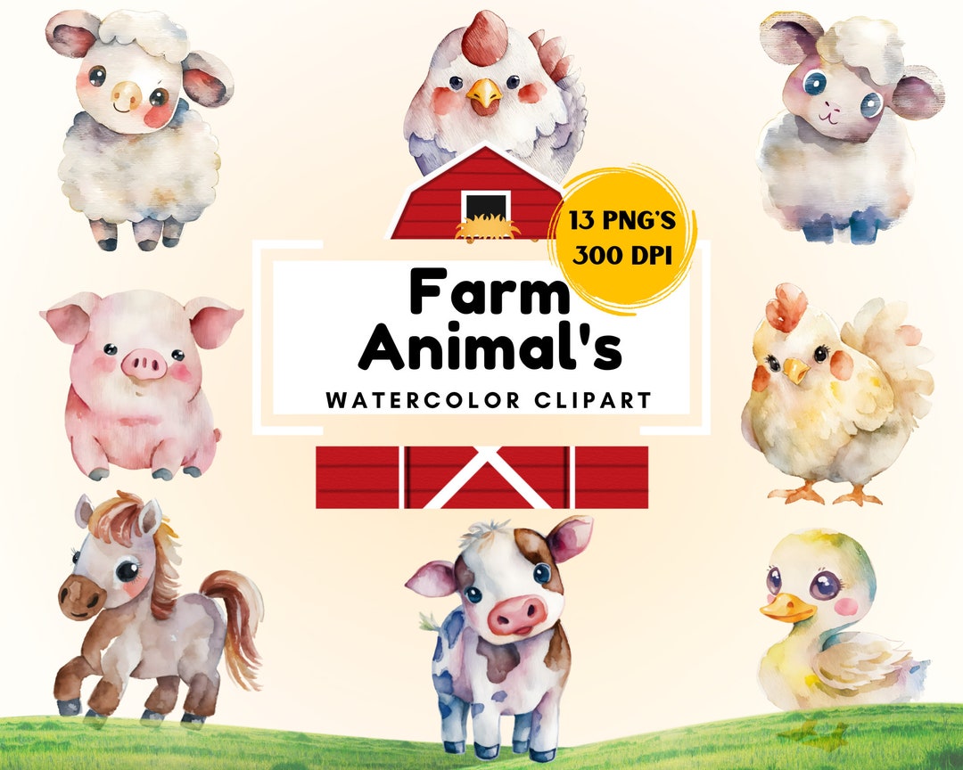 Buy Farm Animals Clipart Cute Baby Farm Watercolor Animal Digital Clip ...