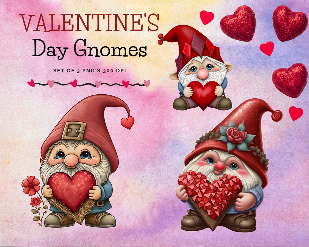 Valentine's Day Gnomes Digital DOWNLOAD PNG, Set of 3, Sublimation ...