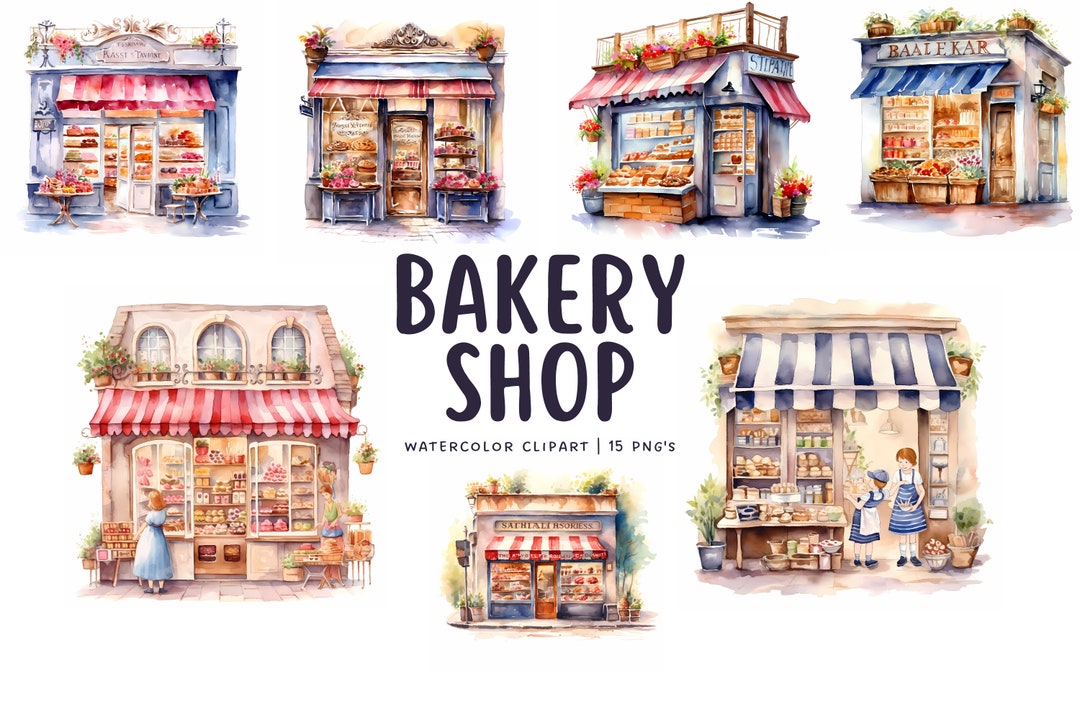 Bakery Shop Clipart Pastry Cafe Watercolor Clipart, Storefront PNG ...
