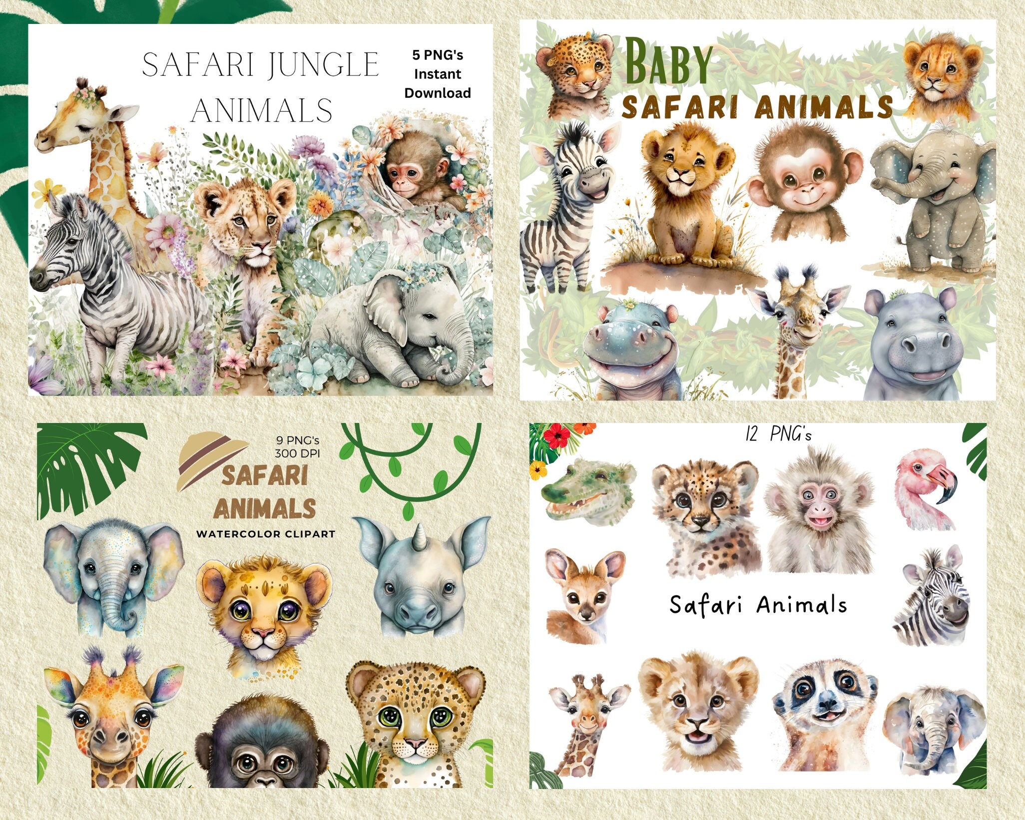 Safari Clipart Bundle Baby Safari Animal Watercolor Clipart - Etsy ...