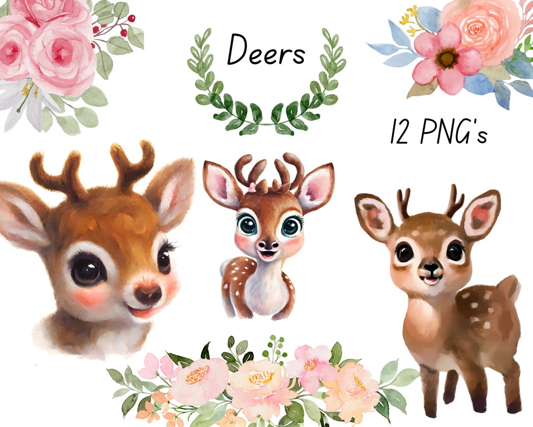 Deer Watercolor Clipart, Girl Baby Deer Clipart Forest Animals Clipart ...