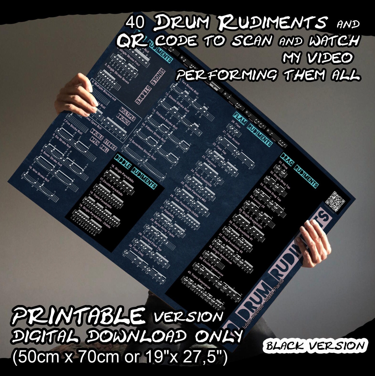 All 40 Rudiments Poster Digital Download Only - Printable Poster ...