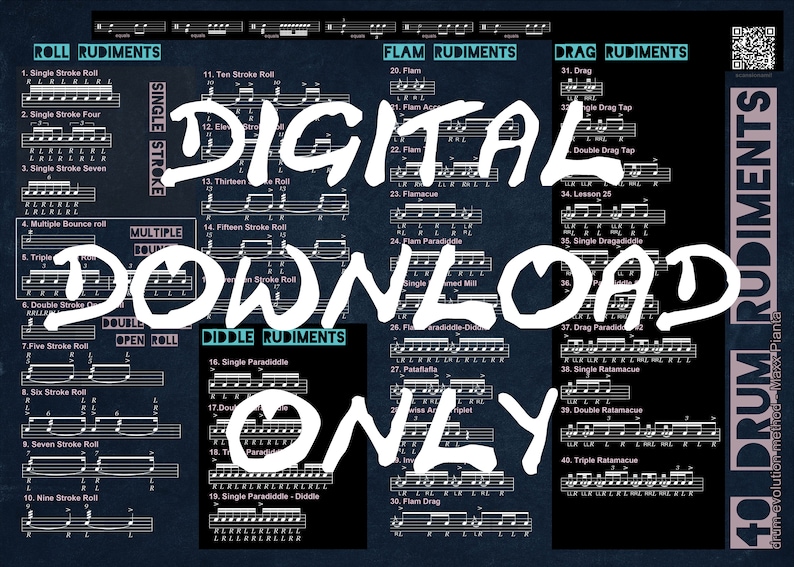 All 40 Rudiments Poster Digital Download Only black - Etsy