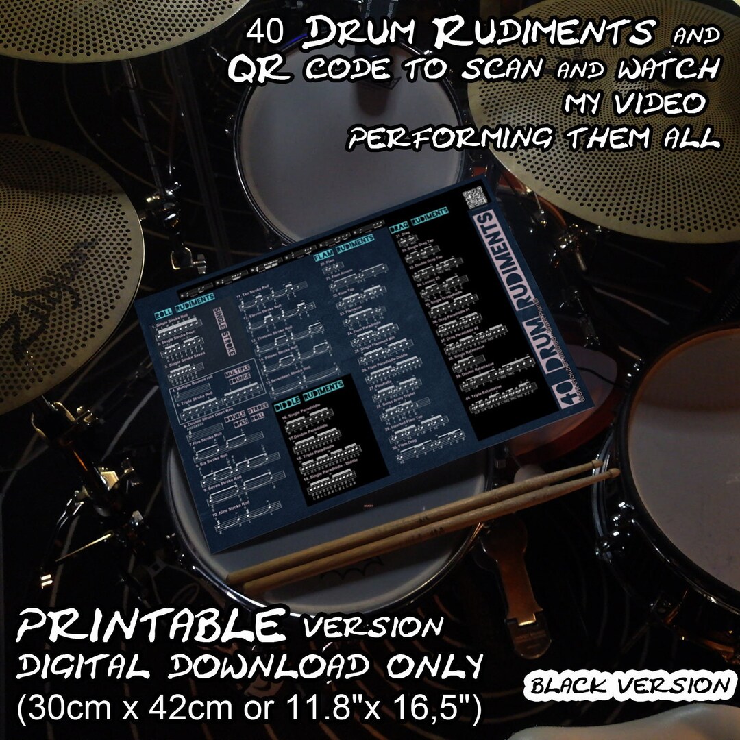 All 40 Rudiments Poster Digital Download Only (black) Printable Poster ...