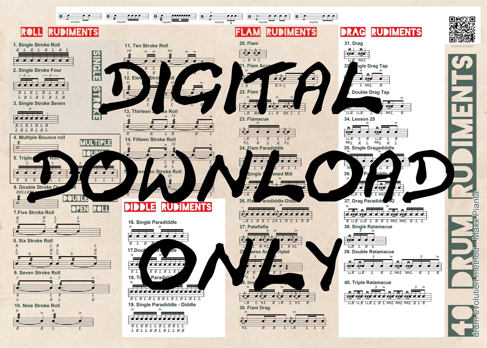 All 40 Rudiments Poster Digital Download Only - Printable Poster ...