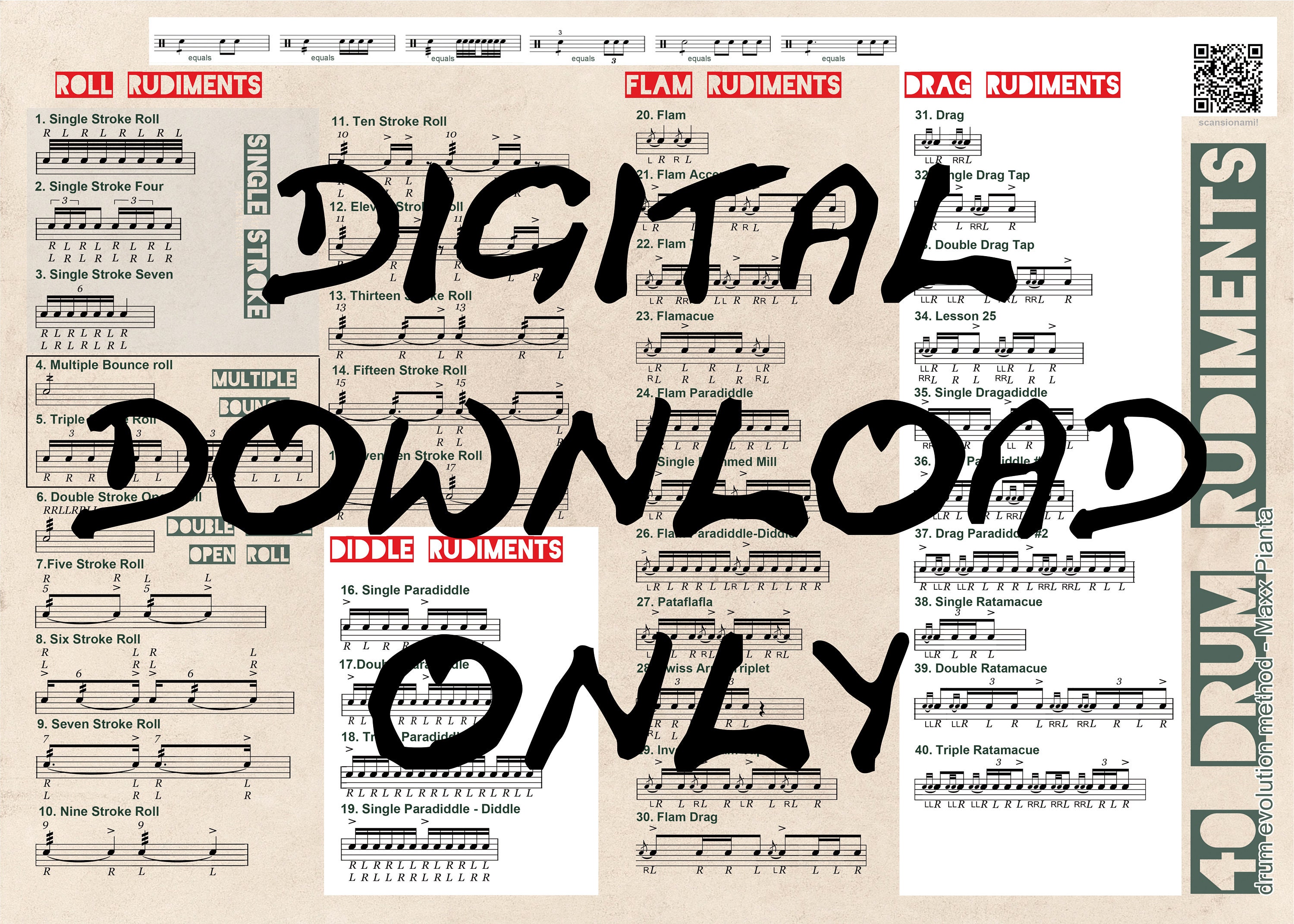 All 40 Rudiments Poster Digital Download Only Printable Poster ...