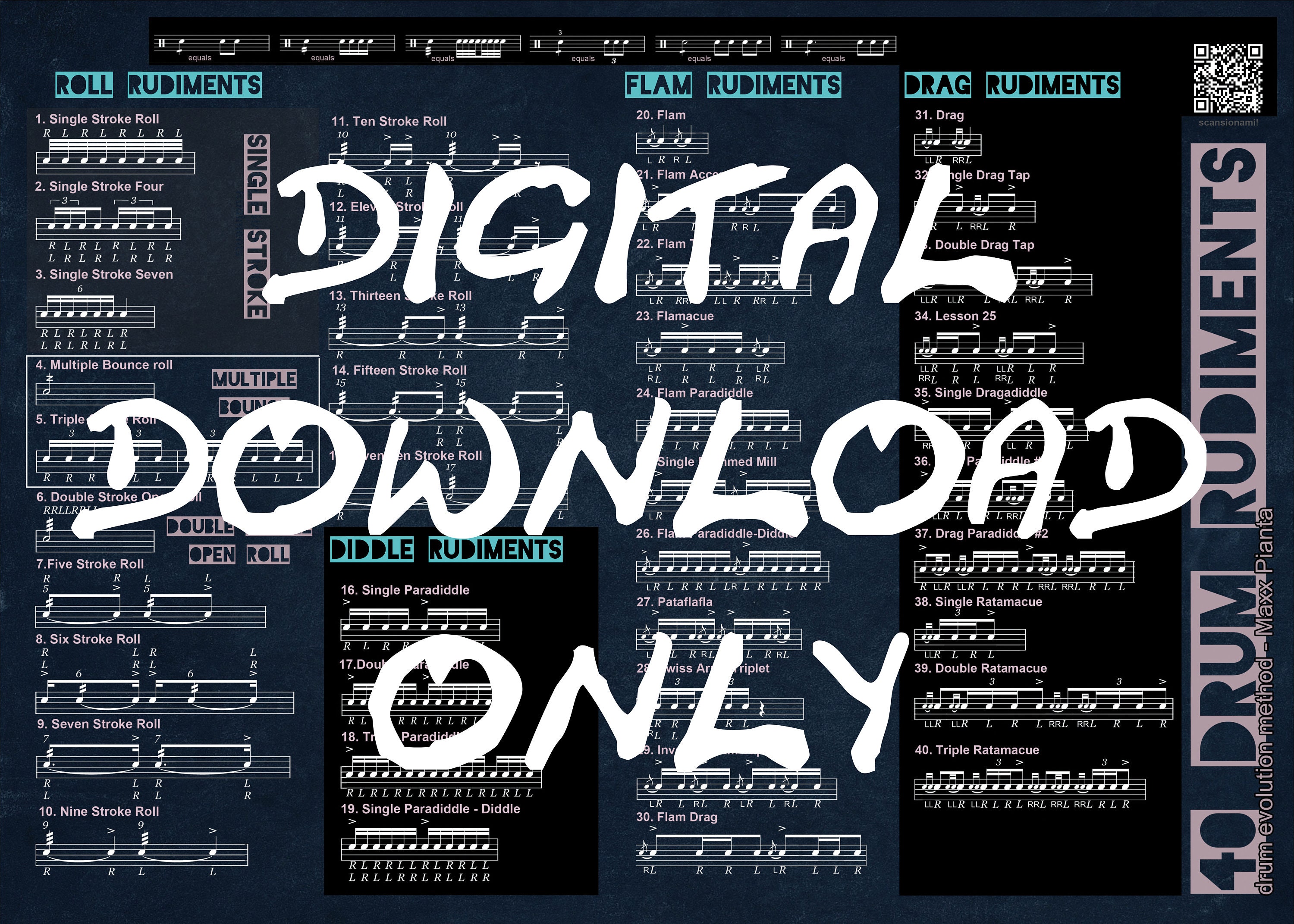 All 40 Rudiments Poster Digital Download Only - Printable Poster ...