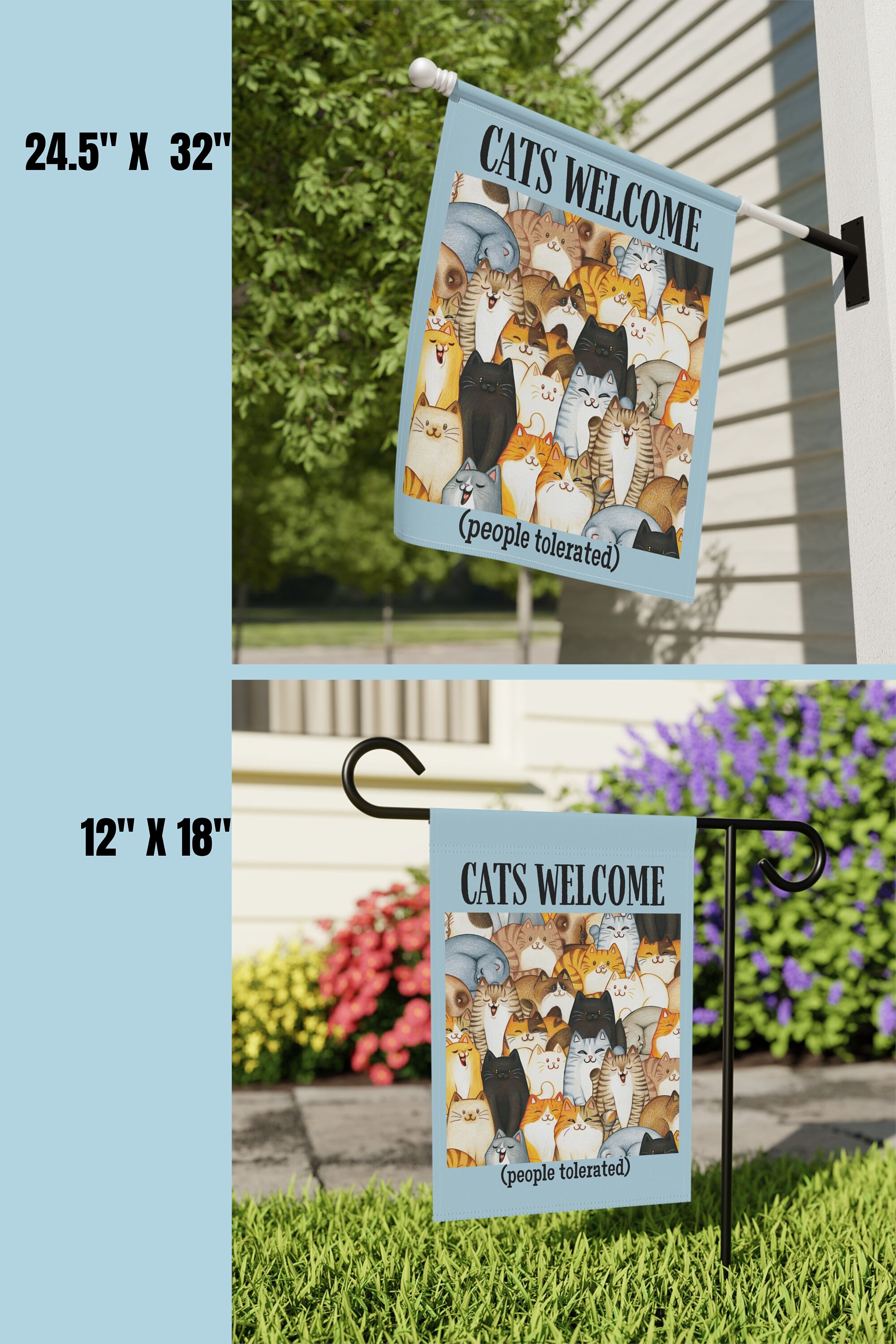 Cats Welcome People Tolerated Garden Flag, Cat Lover Banner, Funny ...