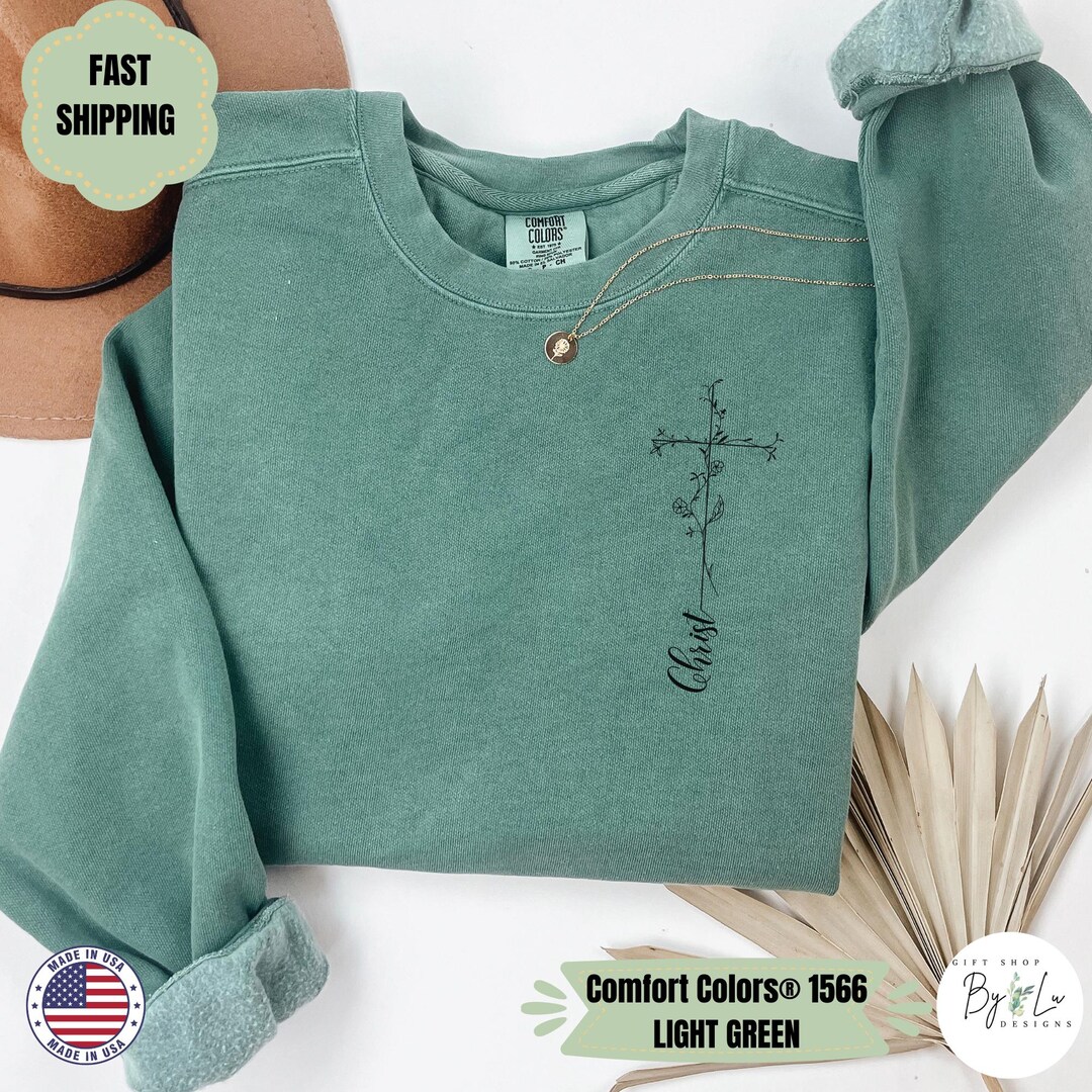 Comfort Colors® Floral Cross Sweatshirt for Women, Christian Cross ...