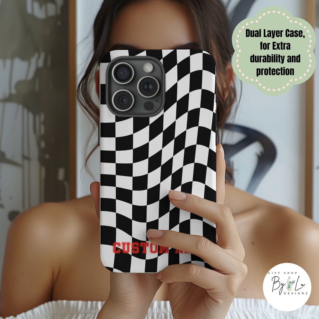 Black and White Checkered Pattern Phone Case, Personalized Initial ...