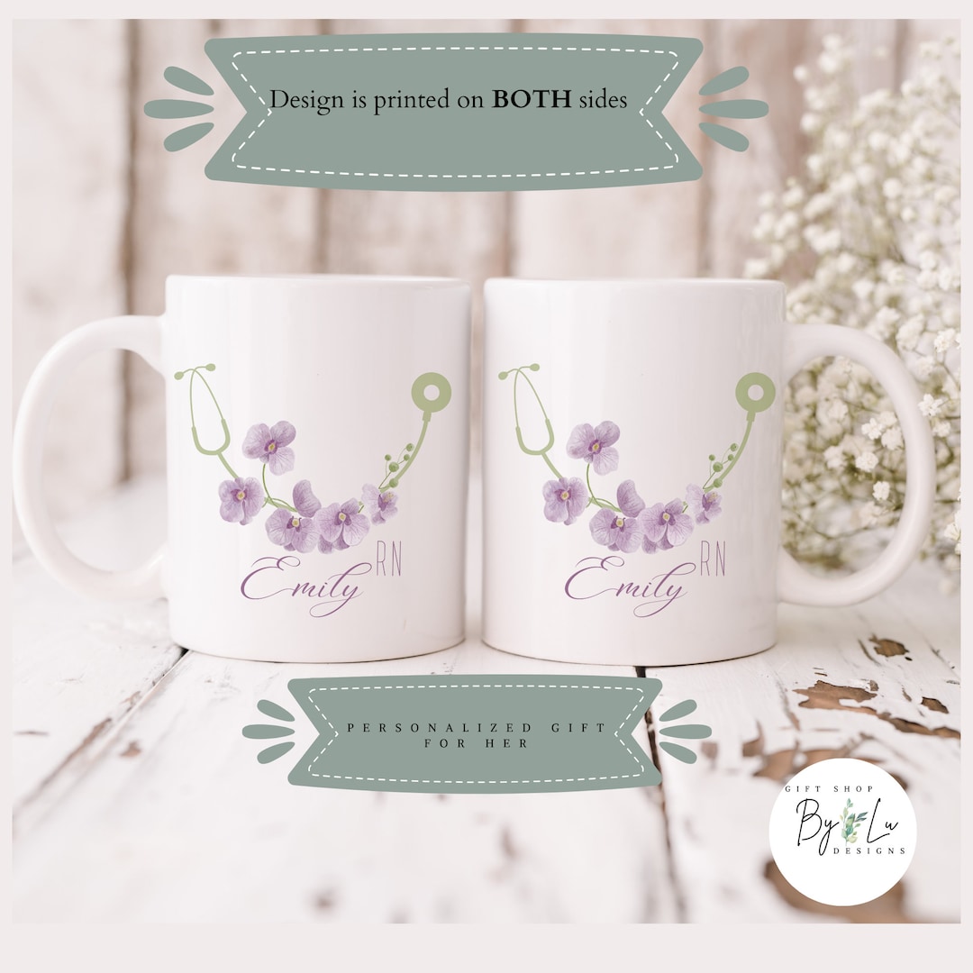 RN Coffee Mug With Name, Floral Mug for Registered Nurse, Nurse ...
