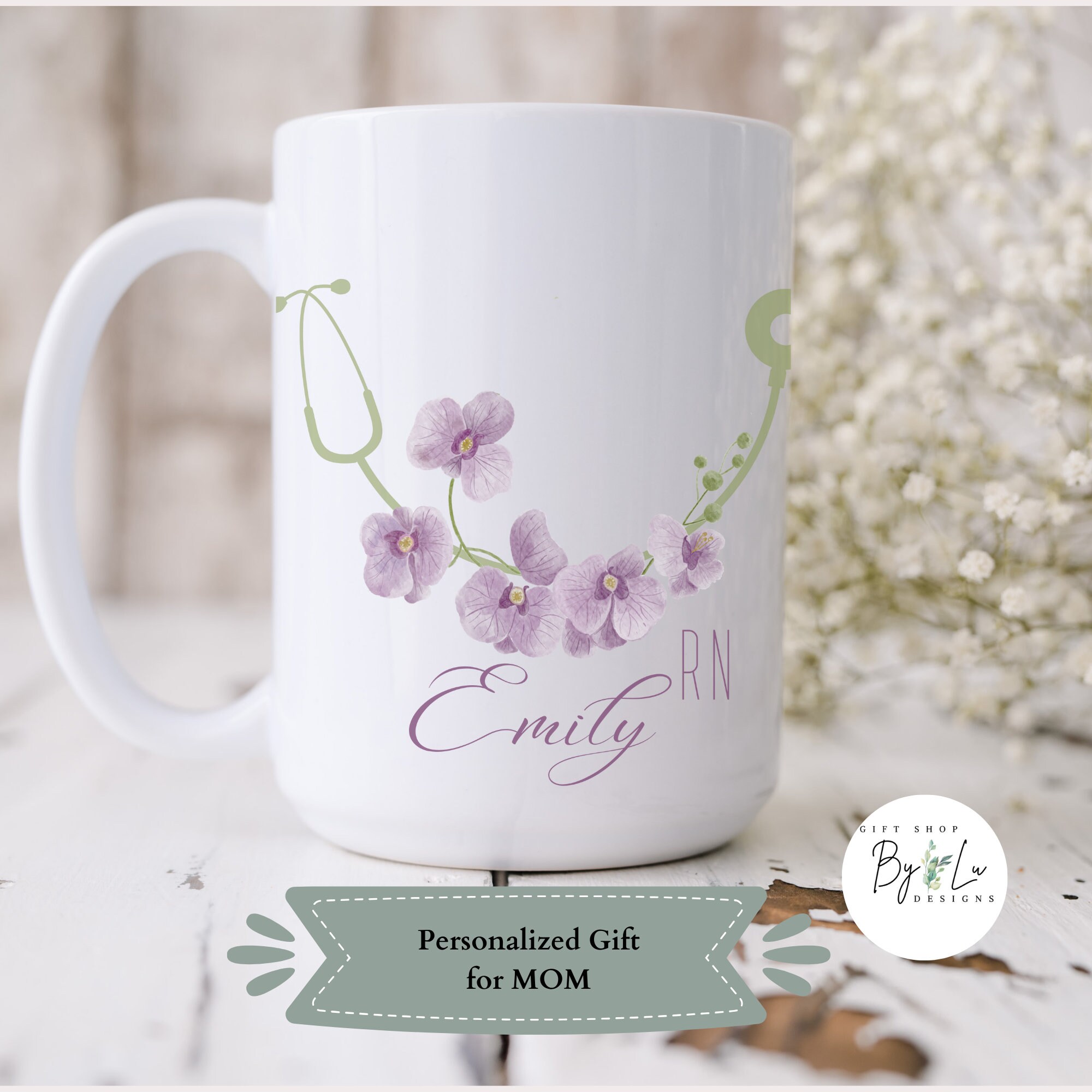 RN Coffee Mug With Name, Floral Mug for Registered Nurse, Nurse ...