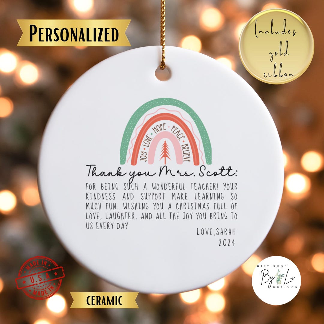 Personalized Thank You Teacher Ornament, Teacher Appreciation Gift ...