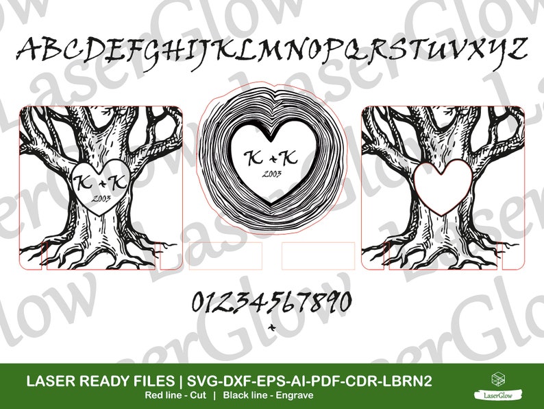Love Tree Heart Initials Coasters and Holder Set - Laser Cut SVG ...