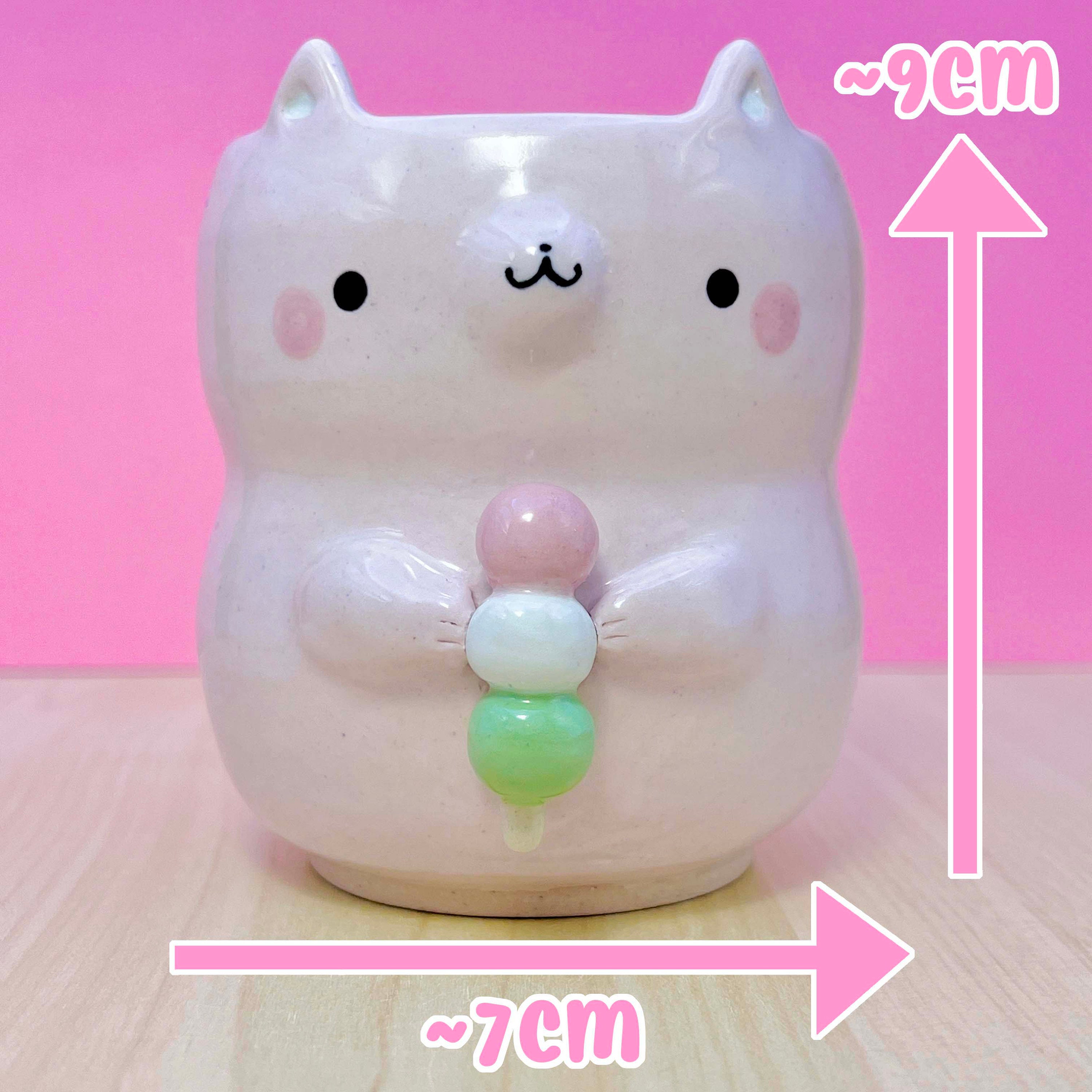 Handmade Ceramic Japanese Cherry Blossom Cat Holding Dango / Multi ...