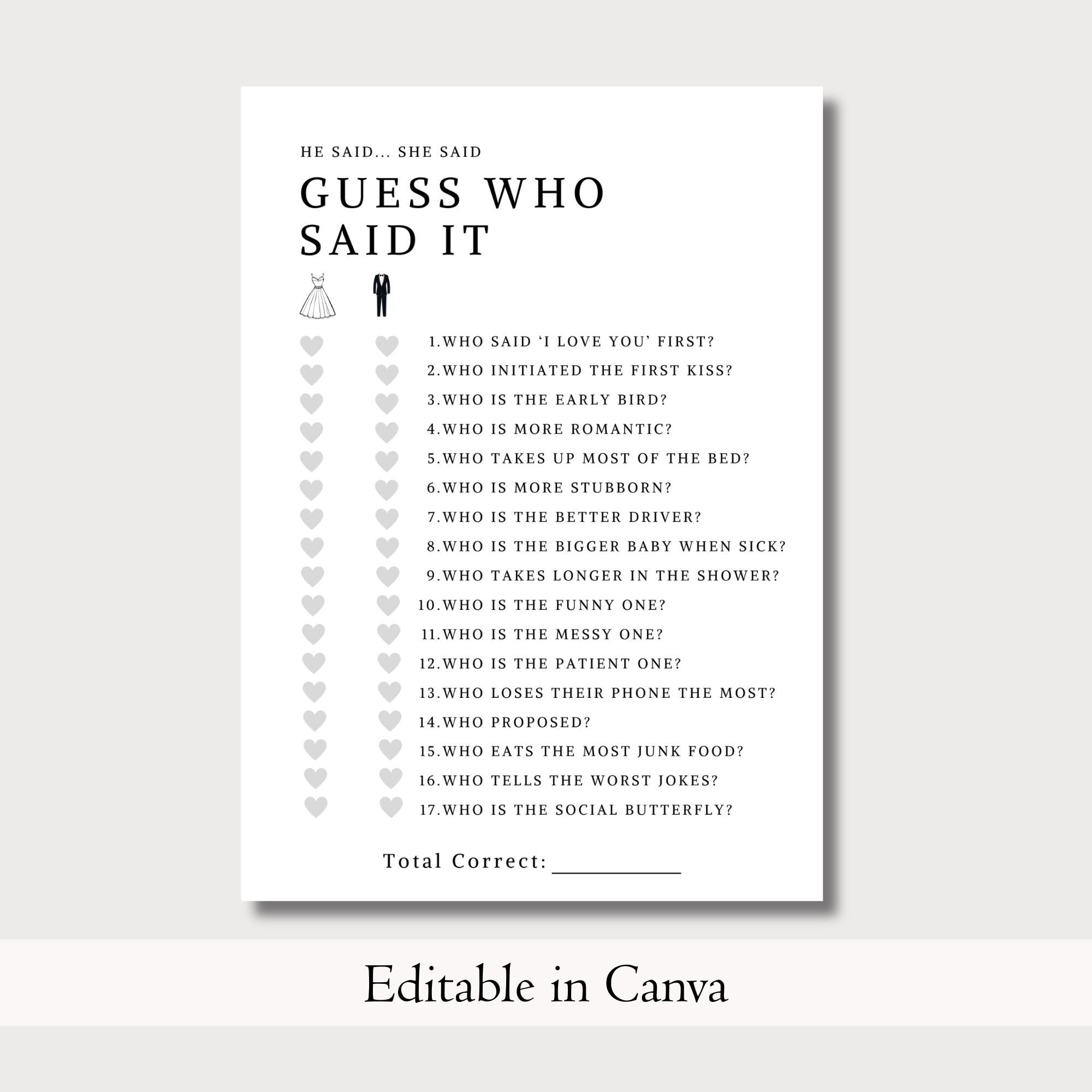 Guess Who Bride or Groom Bridal Shower Game, Funny Bride or Groom ...