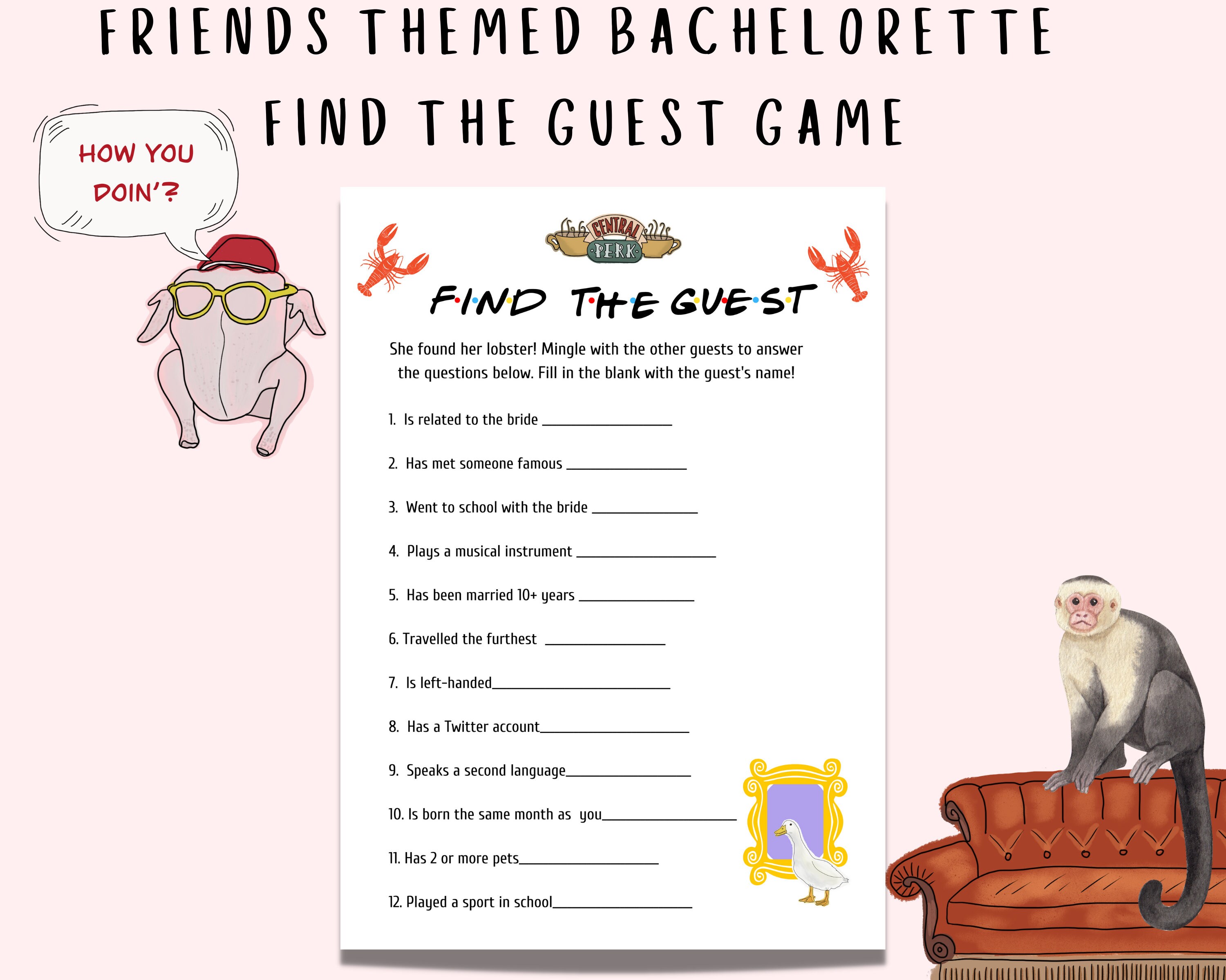 Find the Guest Game| Friends Theme Find the Guest Bridal Shower Game ...