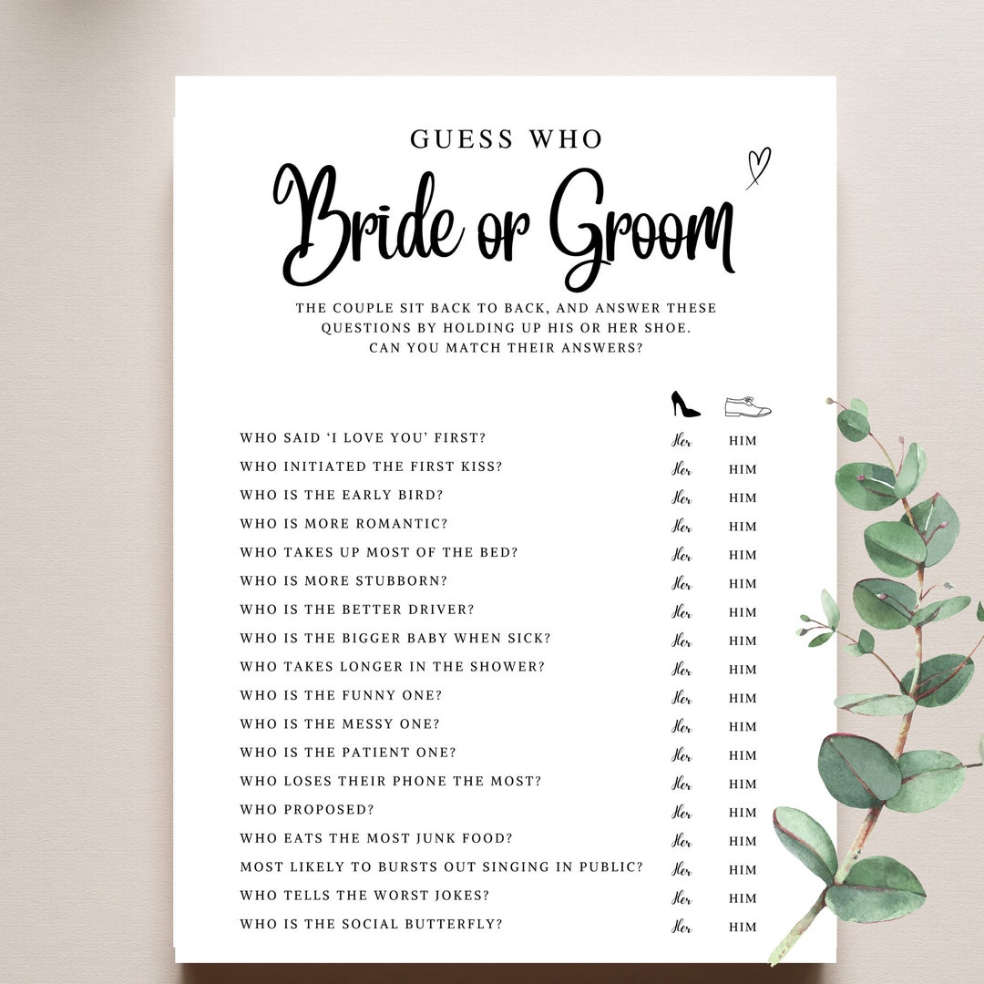 Guess Who Bride or Groom Game for Bridal Shower, Bride or Groom Printable Engagement Party Game ...