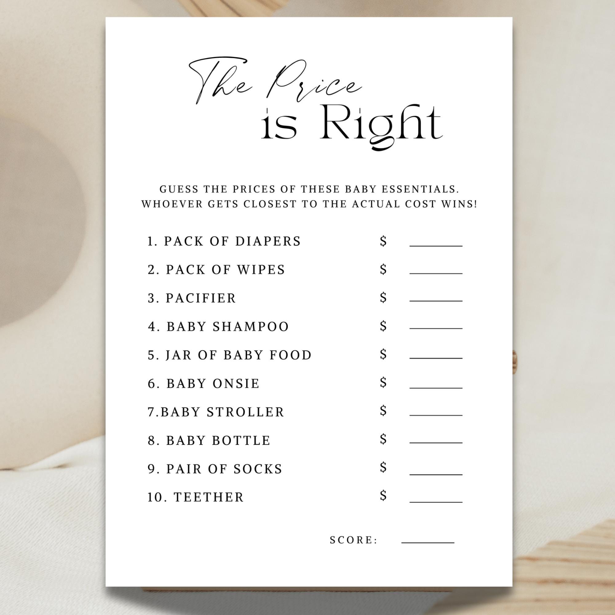 Minimalist the Price is Right Baby Shower Game | Template & Printable ...