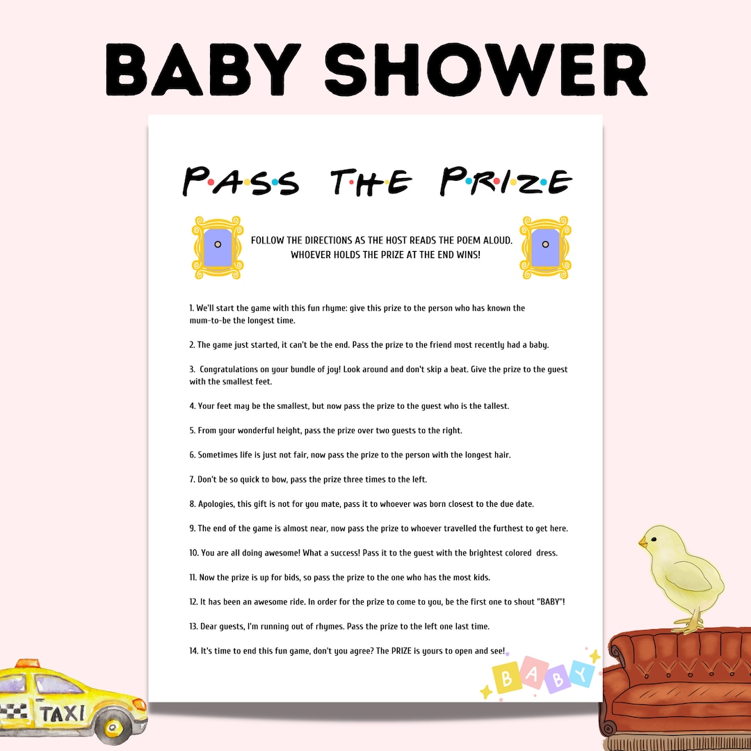 Friends Theme Baby Shower Pass the Prize Game, Pass the Gift Printable ...