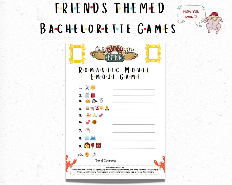 Bridal Shower Games, Friends Themed Bridal Shower Pack, Hen Party, 9 ...