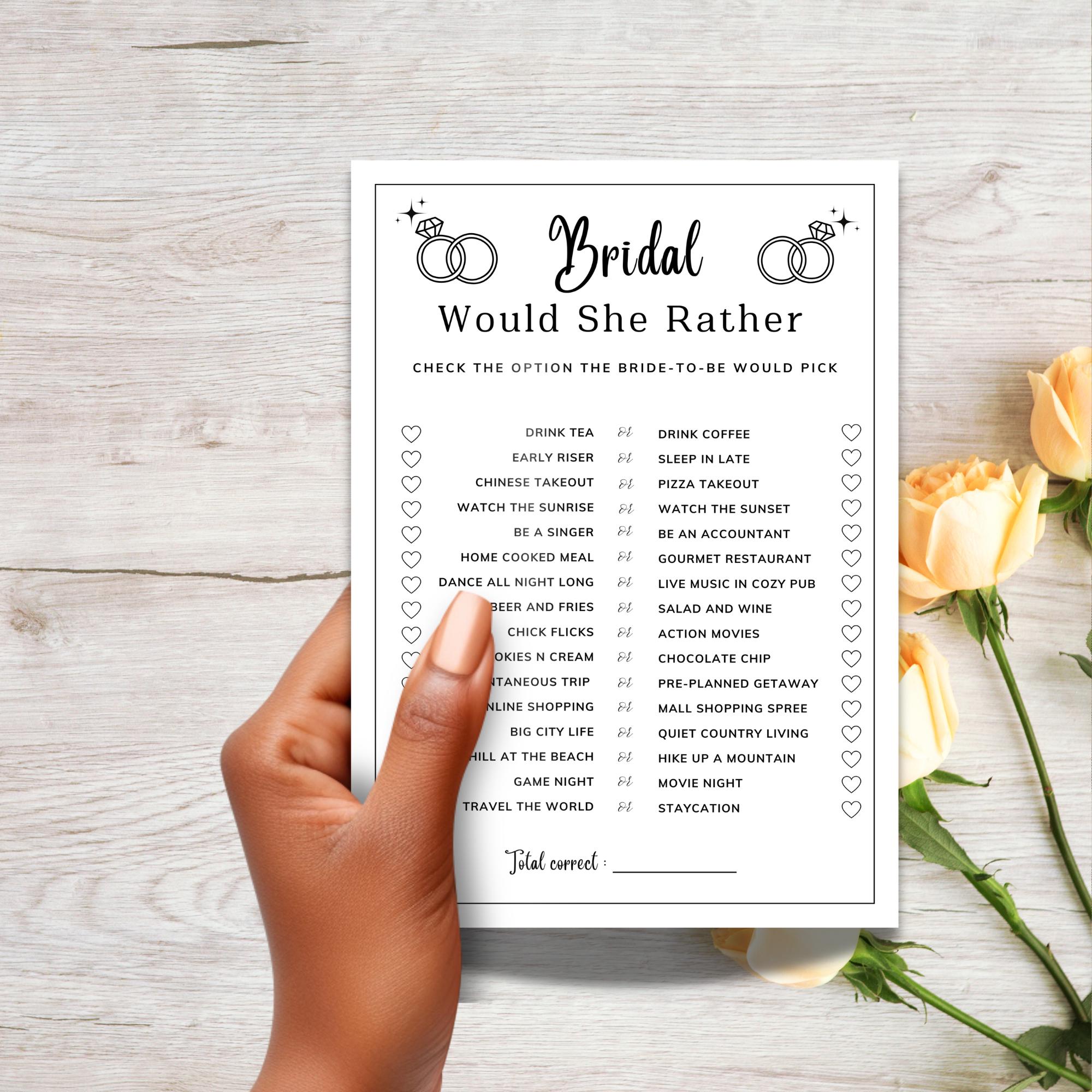 Editable Would She Rather Bridal Shower Activity Printable Bride to Be ...