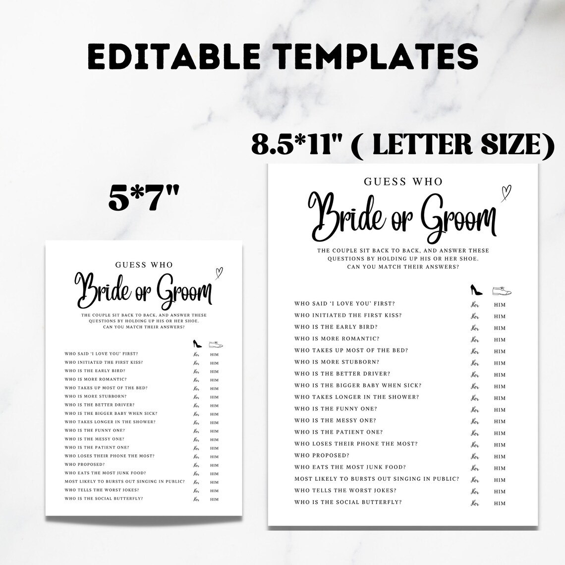 Guess Who Bride or Groom Game for Bridal Shower, Bride or Groom ...