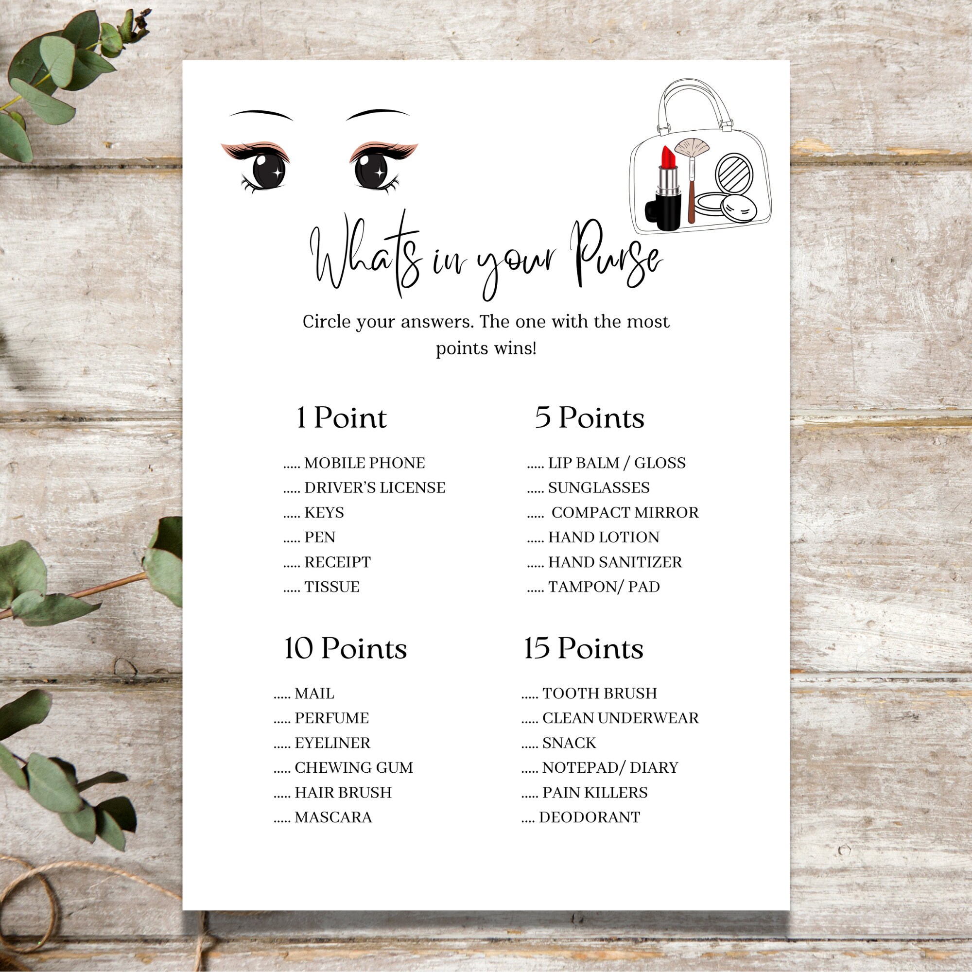 What's in Your Purse Game, Printable Bridal Shower Game, Purse Game ...