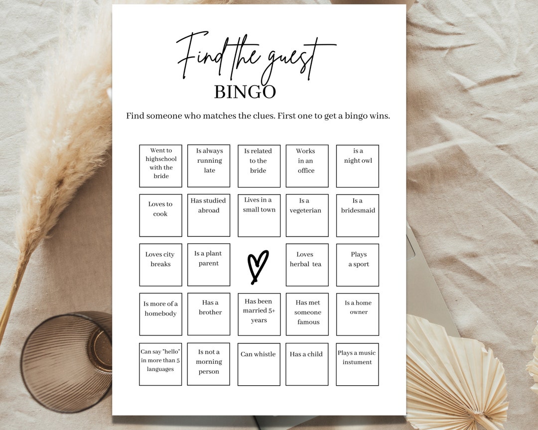 Find the Guest Bingo Game Instant Download, Minimalist Bridal Shower ...