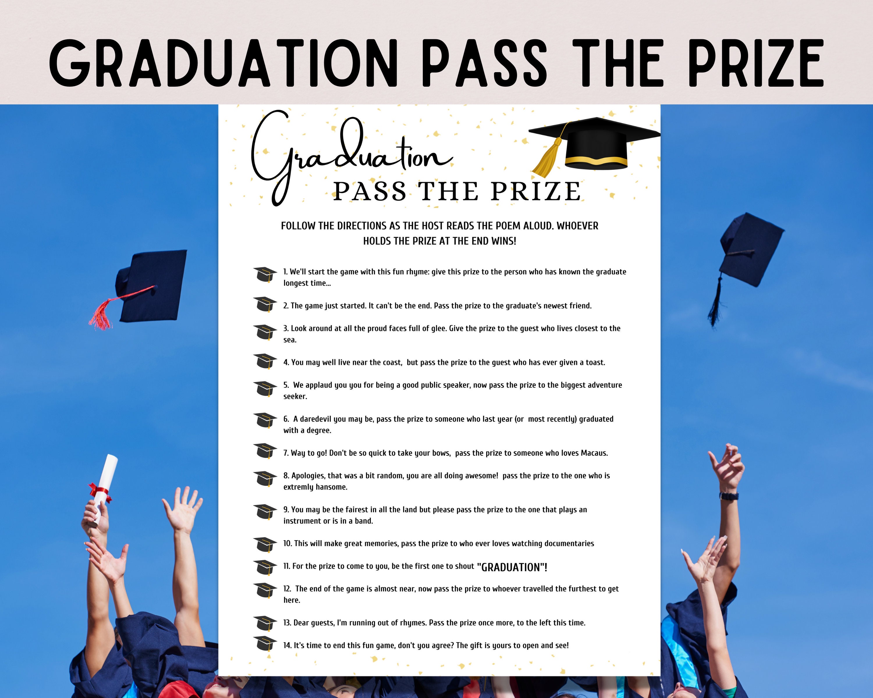 Pass the Prize Fun Graduation Game, Pass the Poem Game, Modern ...