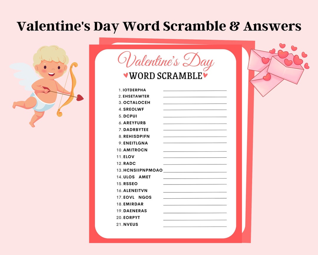 Valentines Day Word Scramble Printable Game, Printable Valentines Day ...