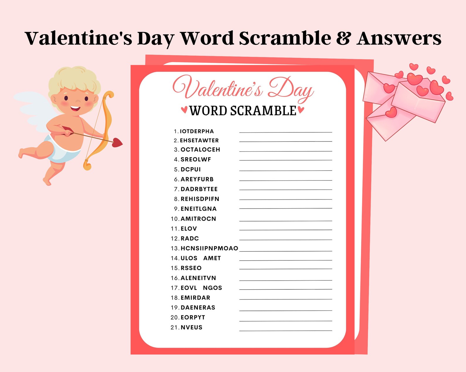 Valentines Day Word Scramble Printable Game, Printable Valentines Day ...