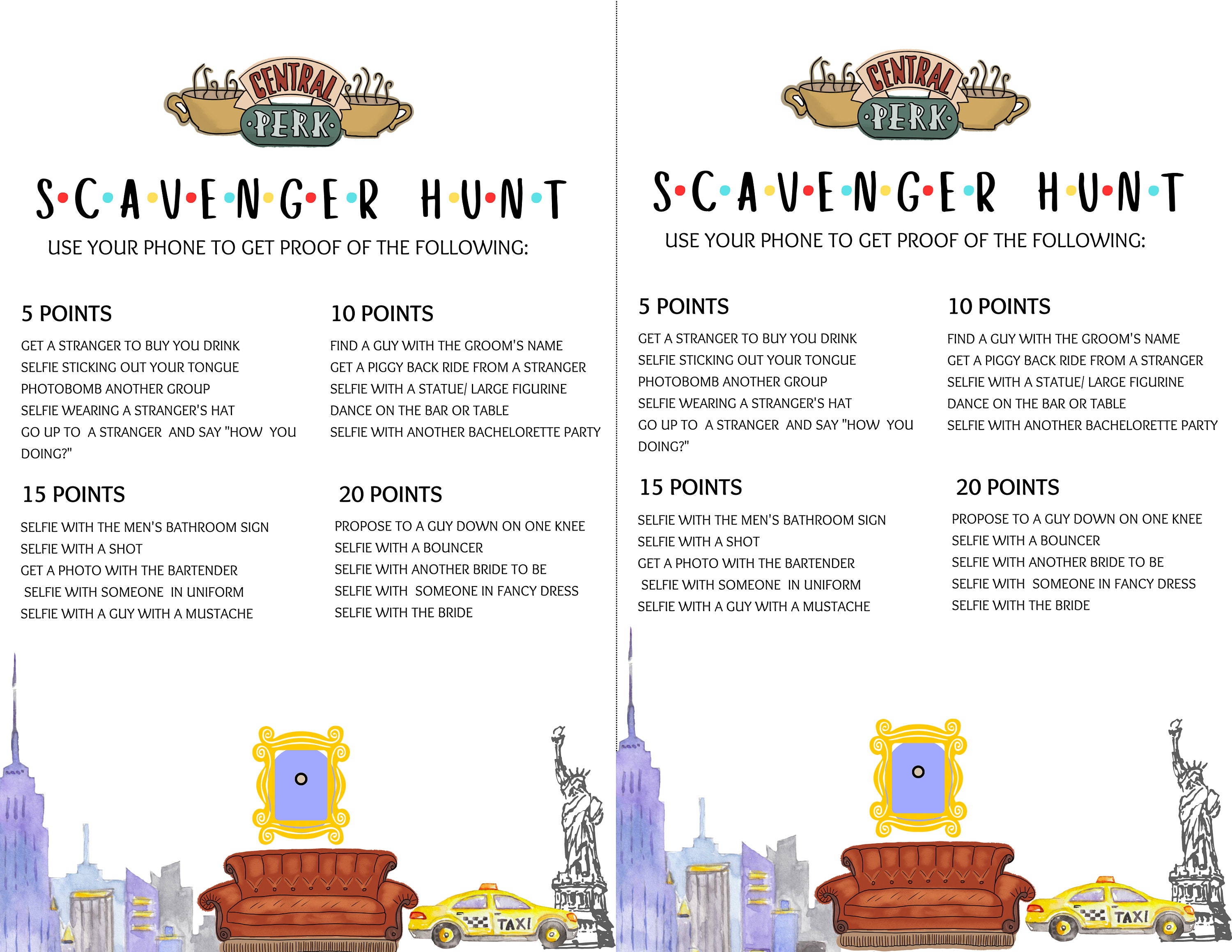 Bachelorette Scavenger Hunt Template Friends Theme Bachelorette Party ...