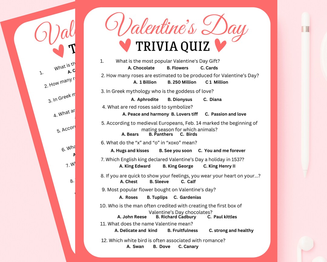 Valentines Day Trivia Game, Valentine Day Party Game for Kids ...